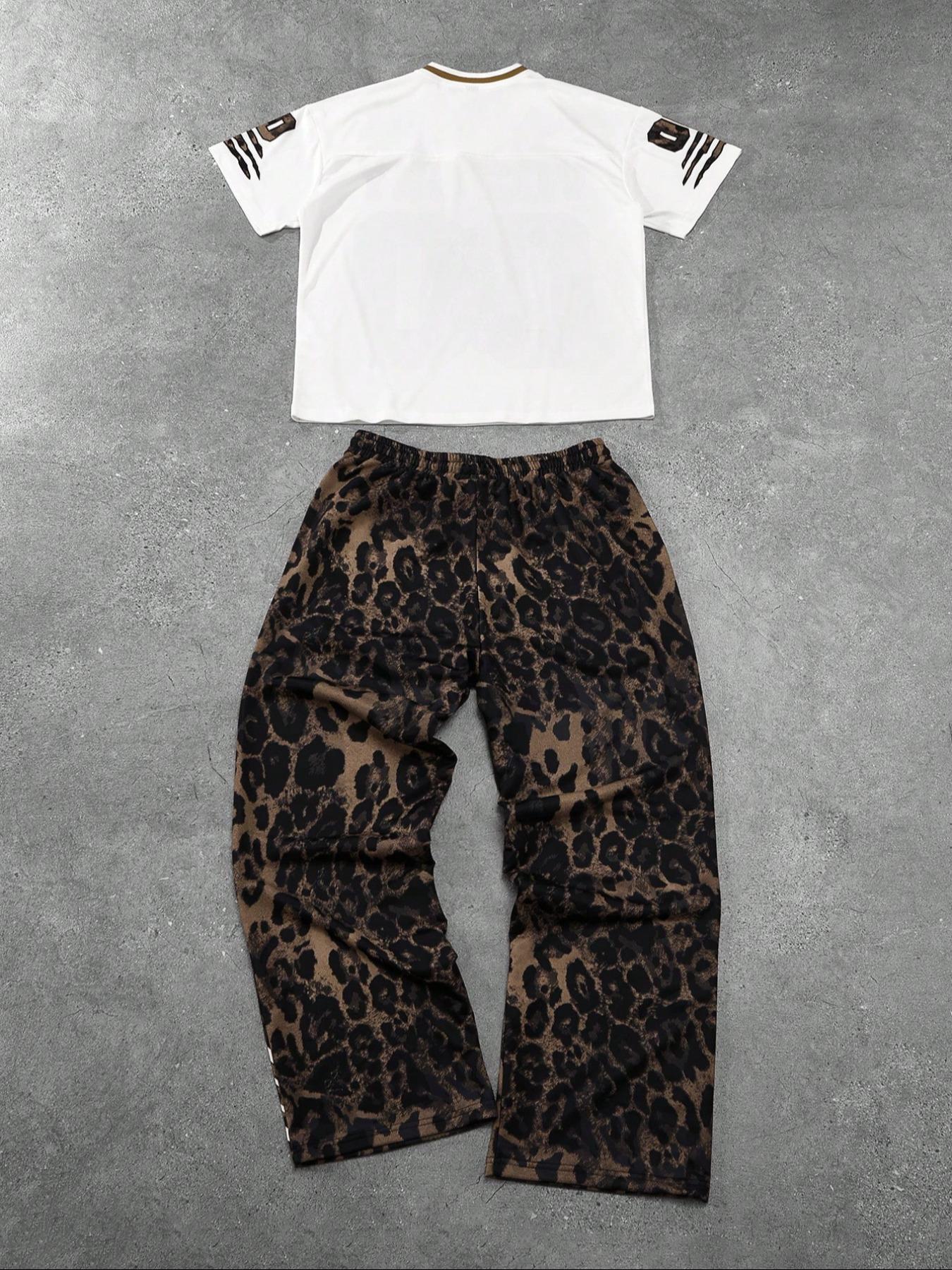 Two-Piece Set Men's Letter Graphic Print Tee & Camouflage Print Pants ...