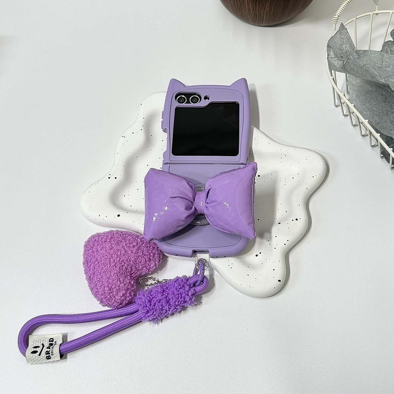 Luxury Fashion Leather Bow Holder Heart Fur Lanyard Cat Ear Soft Phone ...