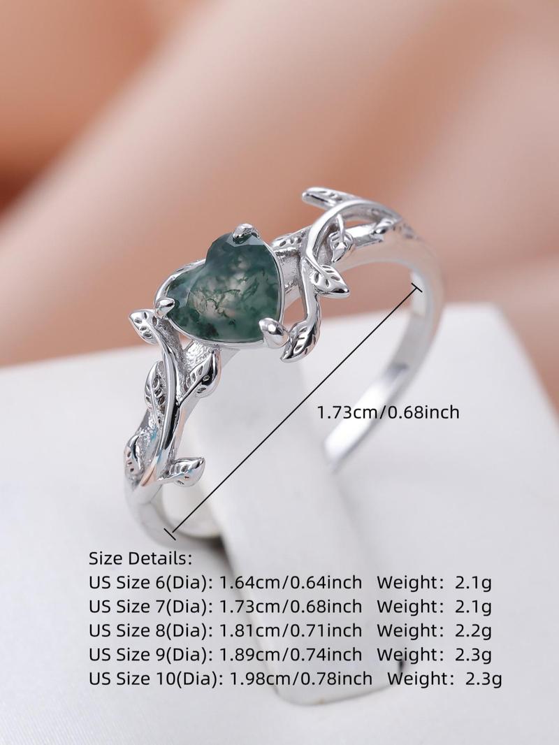 S925 Sterling Silver Heart Shaped Stone Decor Ring, Heart Design Ring ...