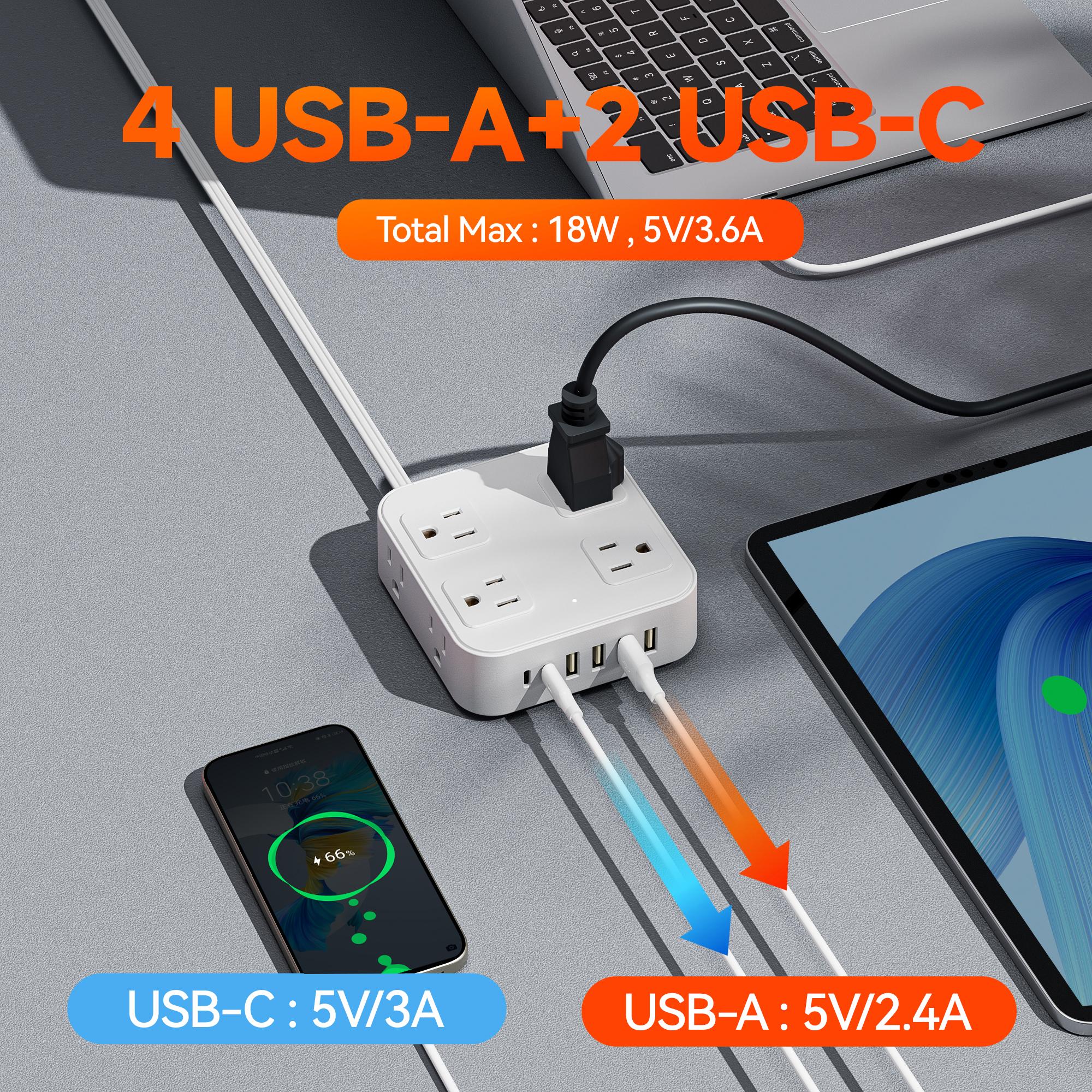 8-Outlet Surge Protector Power Strip with 4 USB A Ports，2 USB-C, Flat ...
