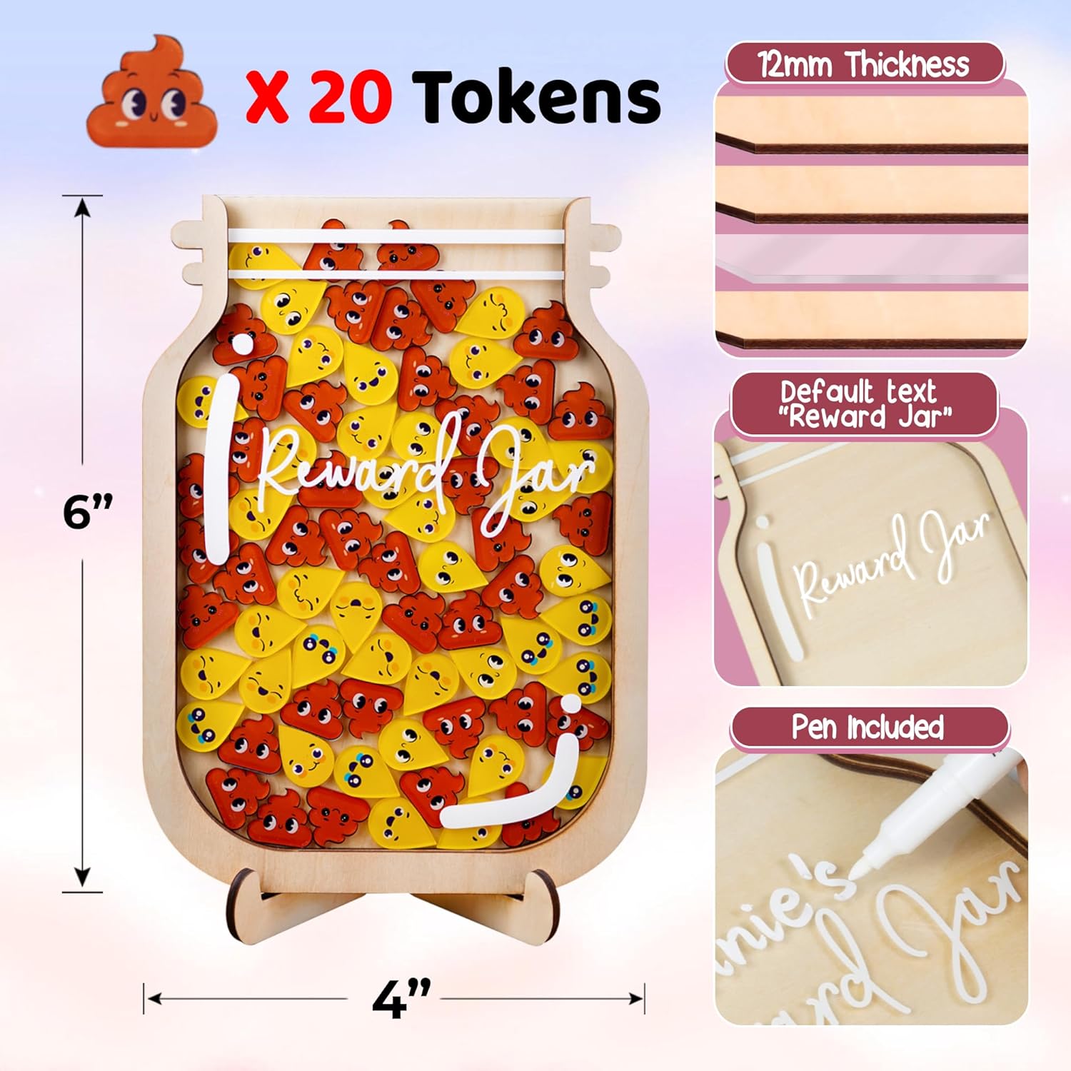 6" DIY 20 Tokens Reward Jar Potty Chore Chart Boys Girls Gifts for ...