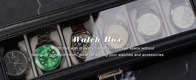 Watch Box, 6 Slot Watches Display Case with Drawer, Mens Watch Case ...