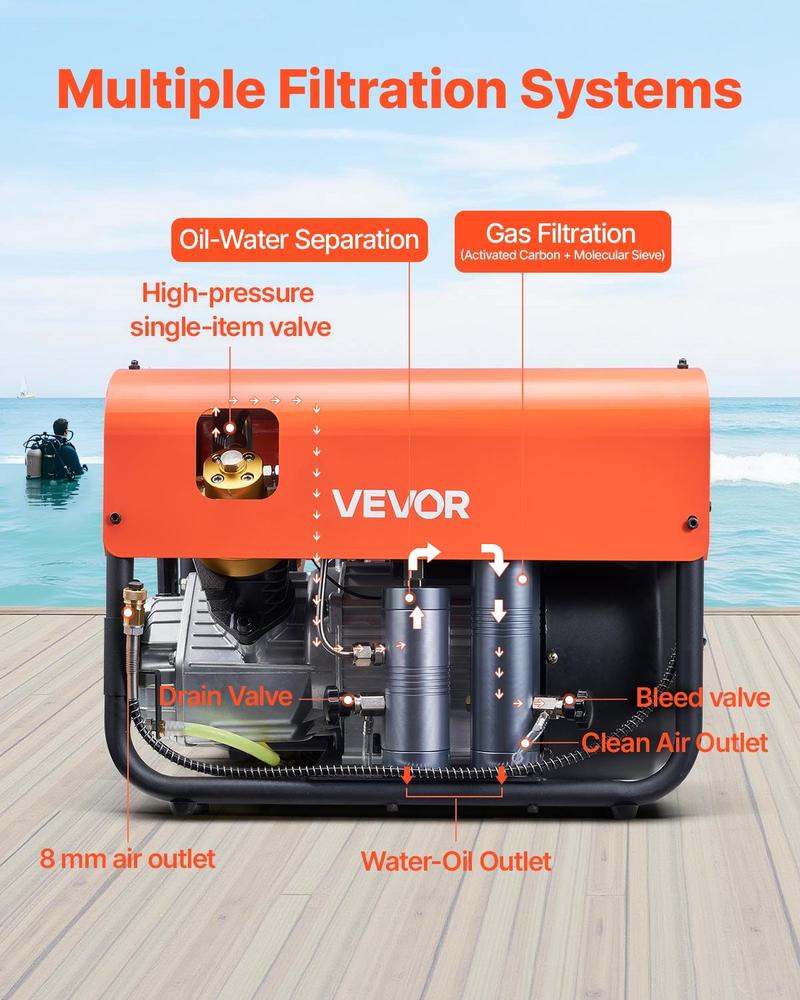 VEVOR PCP Air Compressor, 4500PSI/30Mpa Diving Scuba Tank Air ...