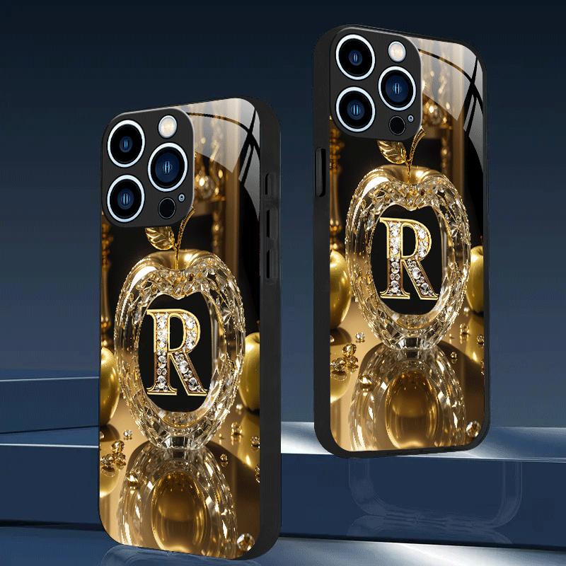 High-End Fashion Creative Gold Luxury Apple Letter R Pattern, Black ...