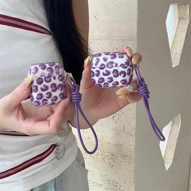 Sexy Purple leopard Pendant lLeather Chain Headset Case For Airpods Pro ...