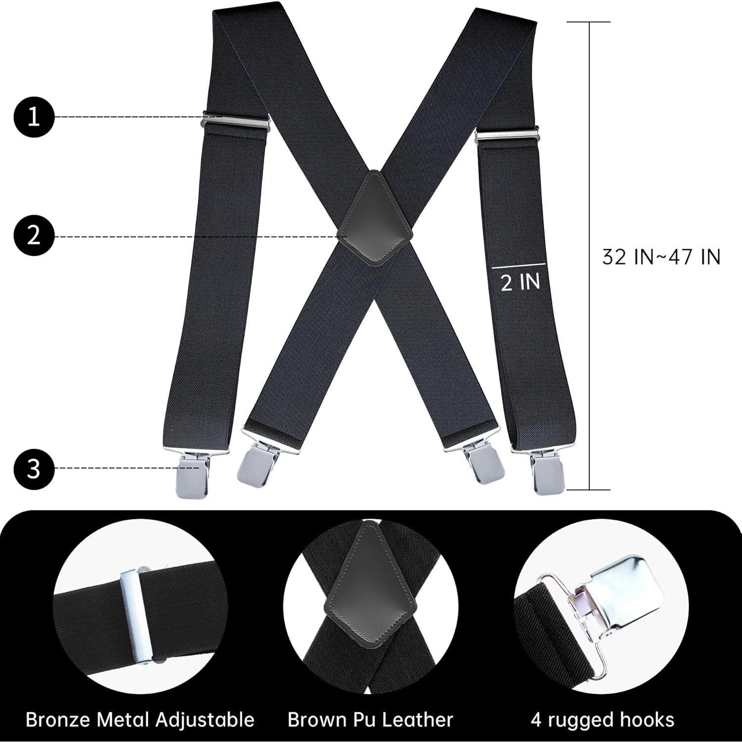Men's 2 Inch Heavy Duty Suspenders,Adjustable X- with Clips for Work ...