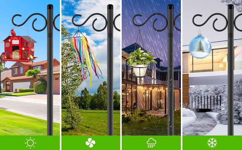 Double Shepherds Hooks for Outdoor,2 Pack 90 Inch Bird Feeder Pole with ...