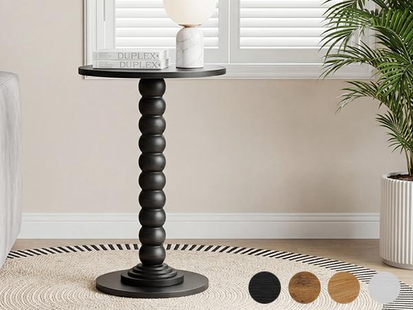 Round Solid Wood Side Table Small Compact Drink Table for Bedroom ...