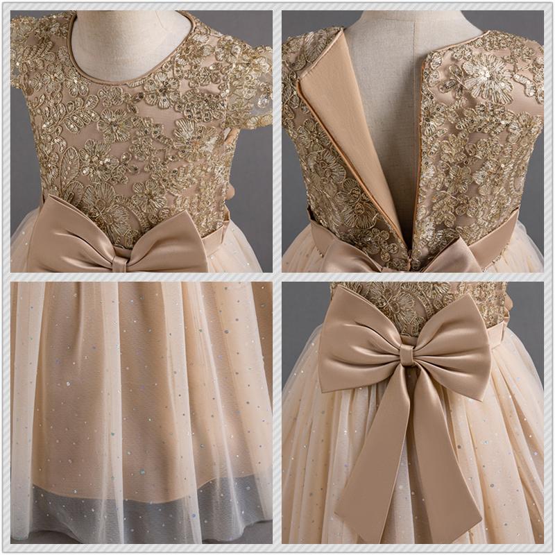 Girls Princess Dress for Wedding Party Bridesmaid Dress Embroidery Mesh ...