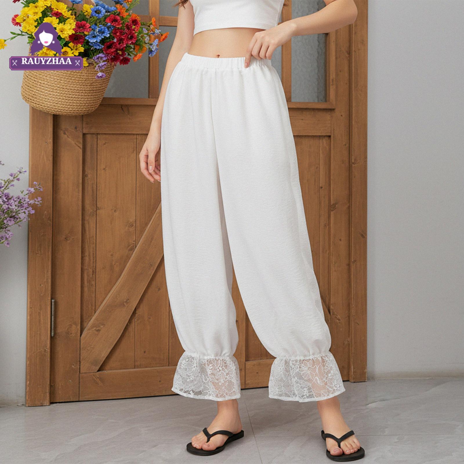 Women's Spring Summer Lantern Pants Lace Patchwork Leg Cuff Loose Wide ...