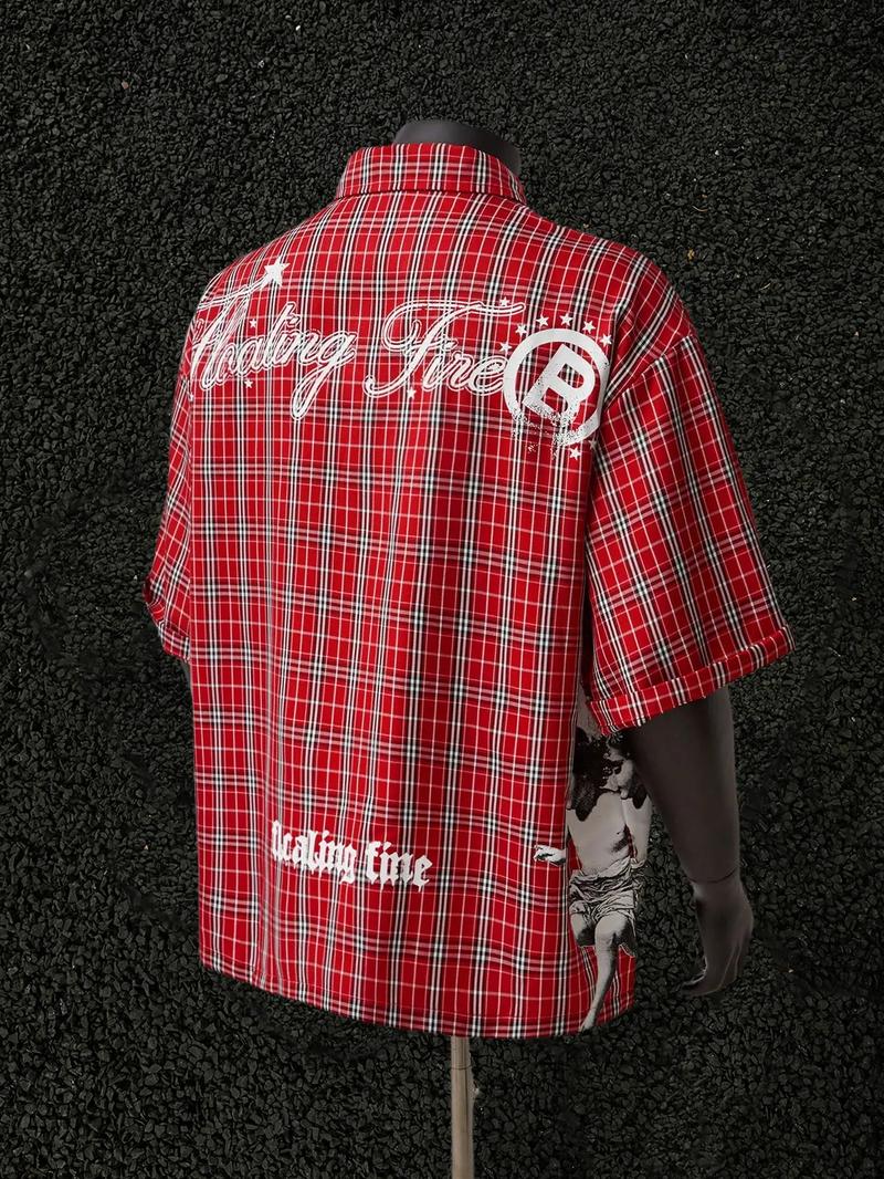 Men's Regular Fit Angel & Letter Print Short Sleeve Shirt, Casual ...