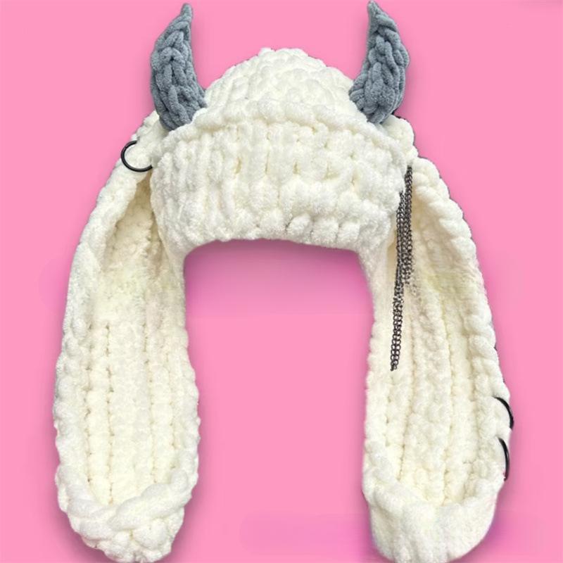 Women's Y2K Trendy and Cool Fashion Rabbit Ear Knitted Hat, Thickened ...