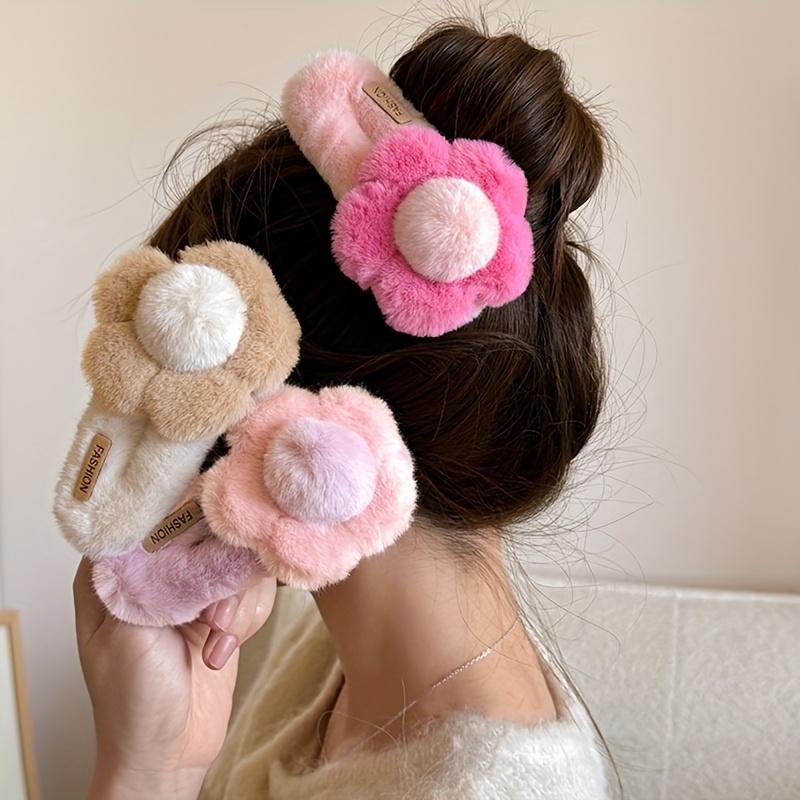 Fluffy Flower Clips for Girls, Dressy Sweet Style Knit Fabric ...