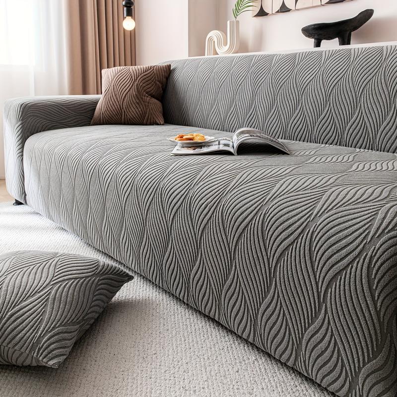 1pc Art Leaf Jacquard Sofa Cover - One-Piece Full Coverage Stretch Sofa ...