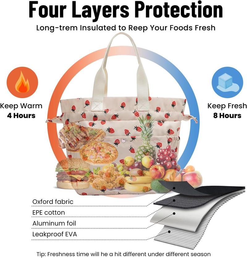 QE MEXS Lunch Bag for Women Reusable Drawstring Insulated Lunch Box ...