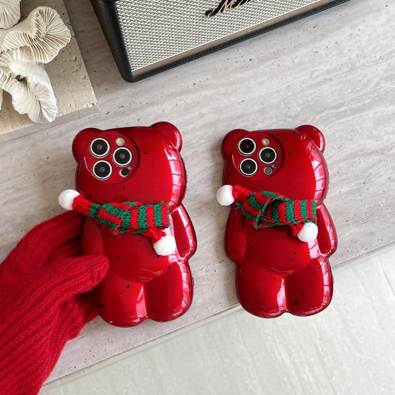 Merry Christmas 3D Cute Bear Shaped Winter Scarf Phone Case for iPhone ...