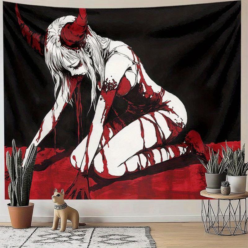 Gothic Tapestry Banner - Blood Red Demon Pattern, 100% Polyester Fiber ...