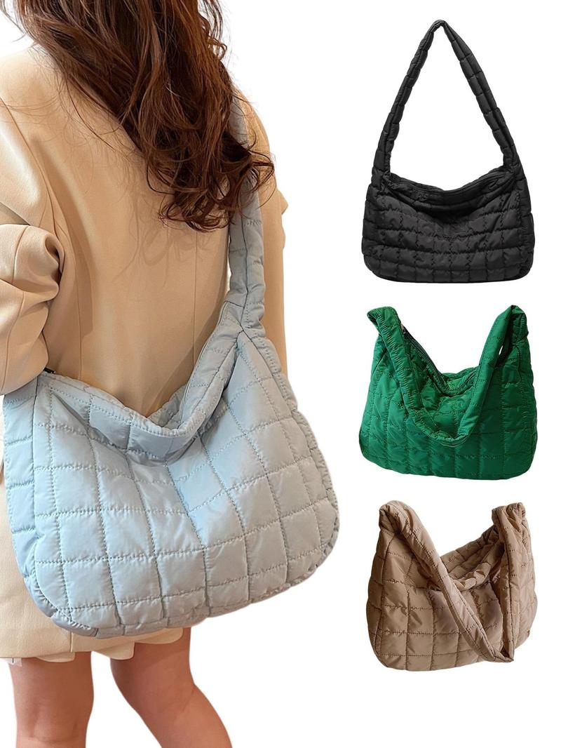 Women's Solid Color Quilted Design Crossbody Bag, Fashionable Large ...