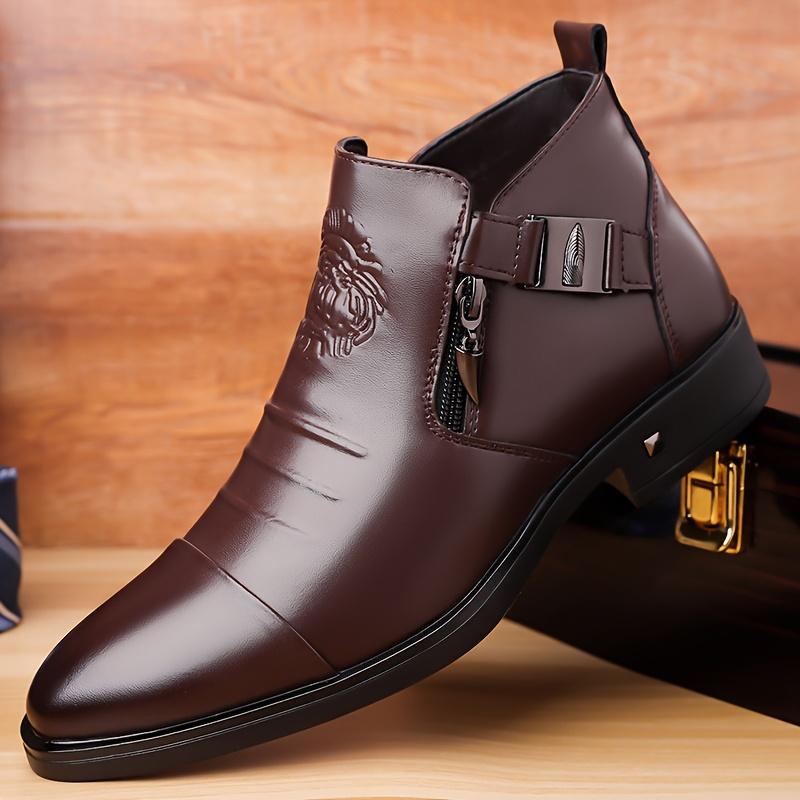 COMFIDAILY Men's Ankle Boots - Glossy Black Super Fiber, Side Zipper ...