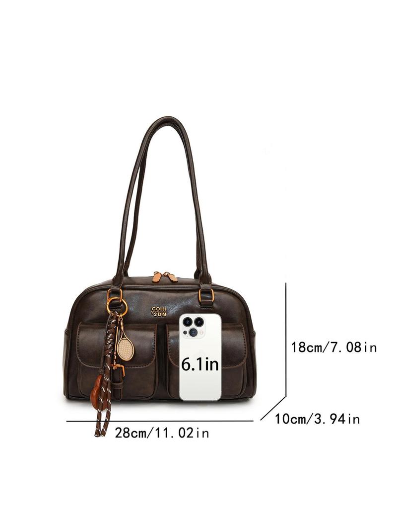 Women's Retro Solid Color PU Leather Shoulder Bag, PU Tote Satchel ...