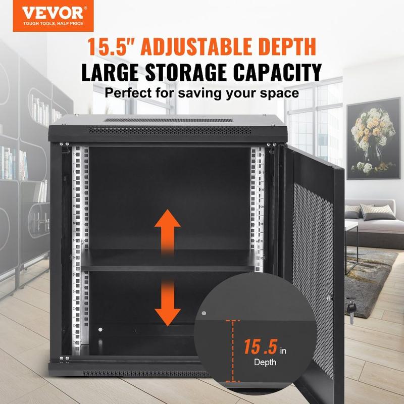 VEVOR 9U Wall - Mounted Server Network Cabinet, 15.5'' Depth, Secure ...