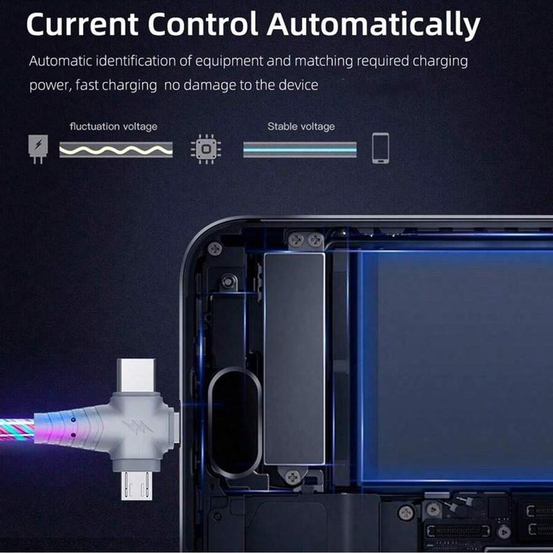 Fast 6A 3-in-1 Charging Cable for iPhone Android - USB to Lightning ...