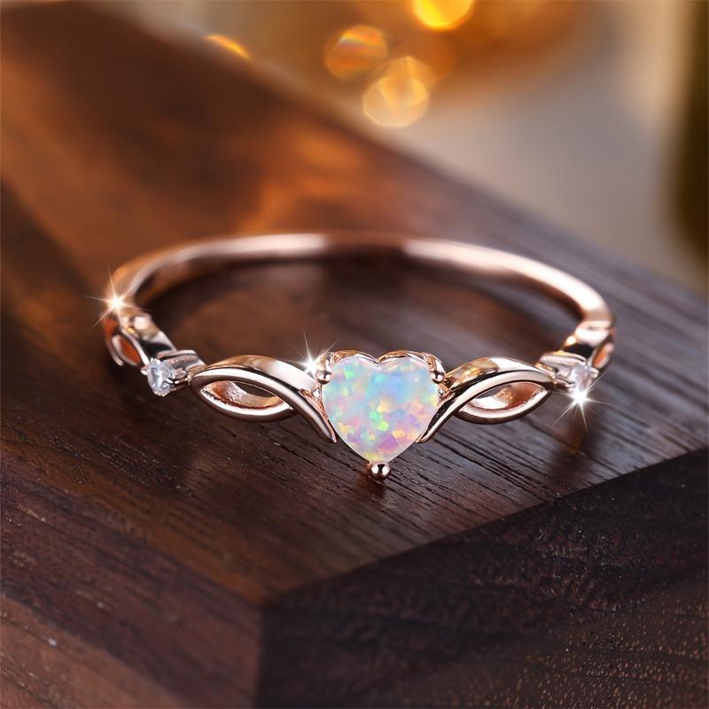 Minimalist Luxury Heart Shaped Synthetic Opal Ring Birthstone Inspired ...