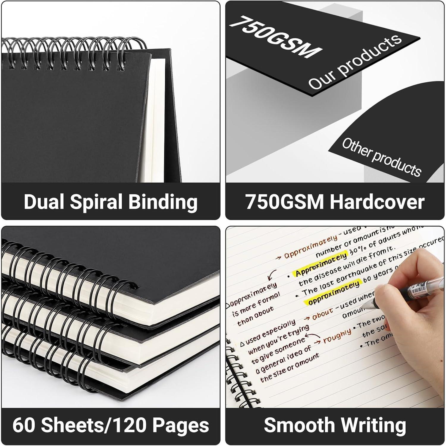 Notebook Spiral College Ruled, 3 Packs A4 11" x 8-1/2" Hardcover Black ...