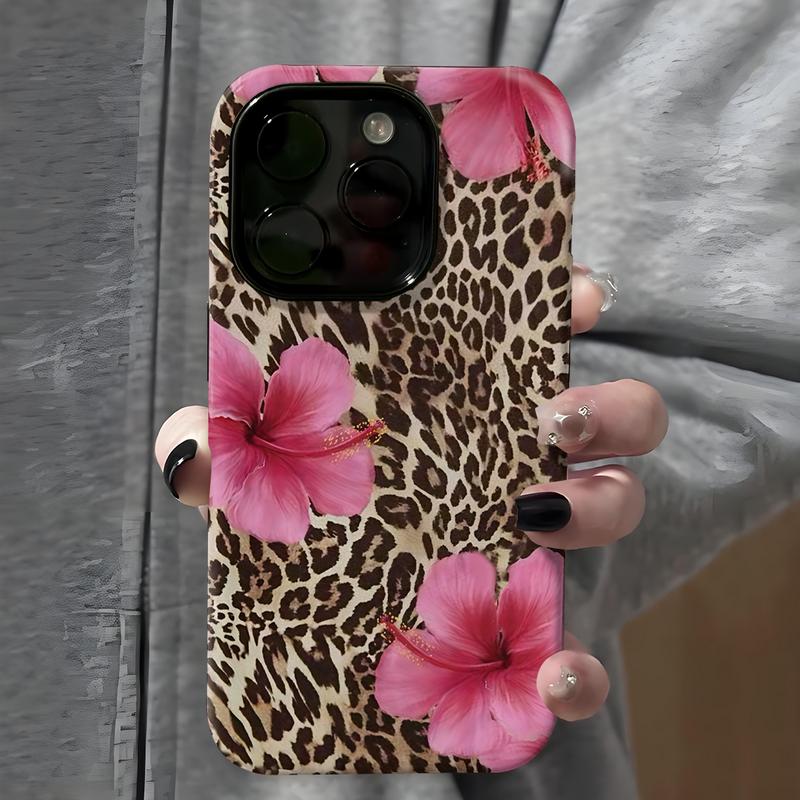 Leopard Floral Pattern Phone Case, Shockproof Rugged Cover Dual Layer ...