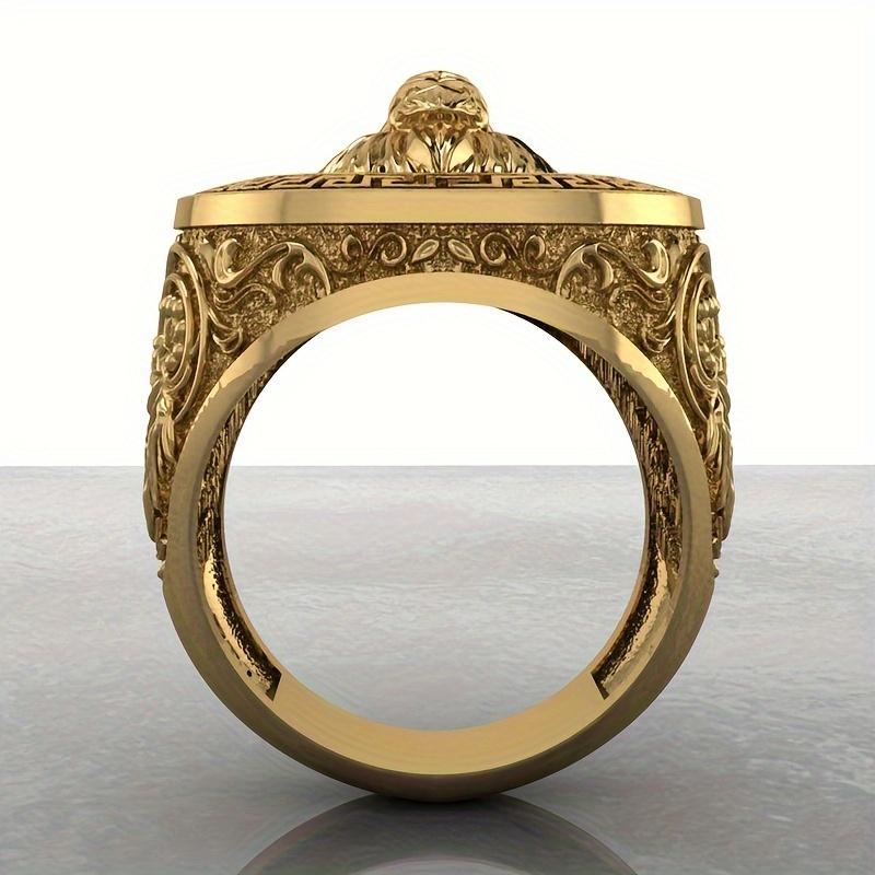 Vintage Style Men'S Wide Band 18K Gold Plated Copper Ring with Lion ...
