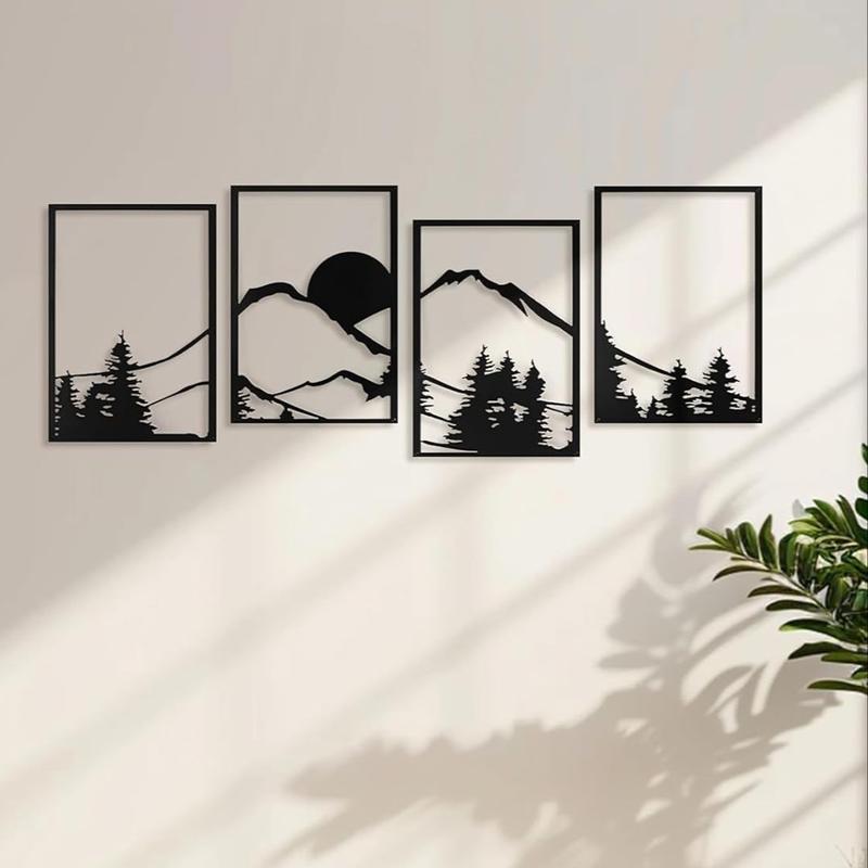 Mountain Landscape Pattern Wall Art, 4 Counts/set Wall Decor, Wall ...