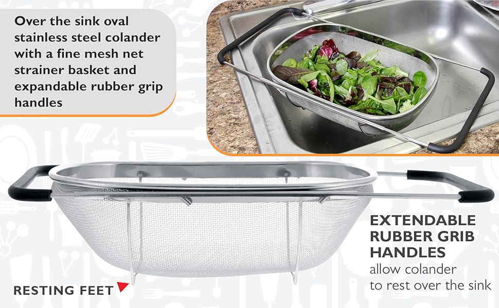 Stainless Steel Colander Strainer - 6-Quart Collapsible Colander with ...