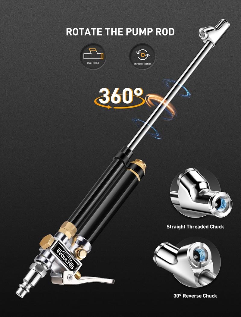 Heavy Duty Tire Inflator with Gauge, 16.5 Inch Extended Dual Air Chuck ...