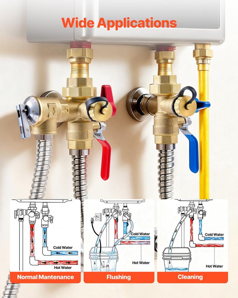VEVOR Water Heater Kit, 3/4 Inch Tankless Water Heater Service Valve ...