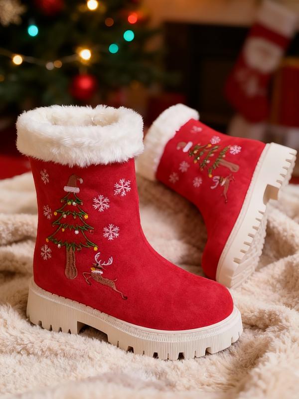 Women’s Christmas Red Fur Ankle Boots – Warm Cozy Chunky Winter Boots ...