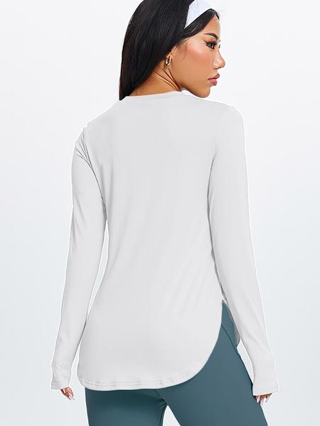 Autumn Winter Women's Long Sleeve Yoga Top, High Elastic Solid Color T ...