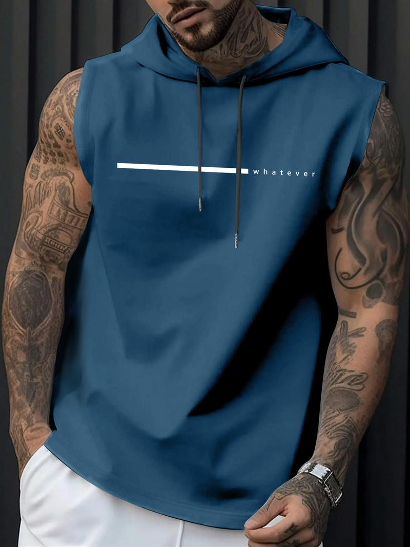 Men's Regular Fit Letter Print Hooded Tank Top, Casual Sleeveless ...