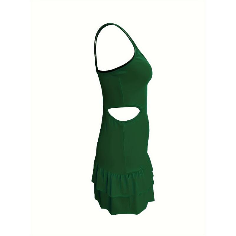 Vibrant Solid Color Ruffle Hem Cami Dress - Elegant Sleeveless, Slim ...