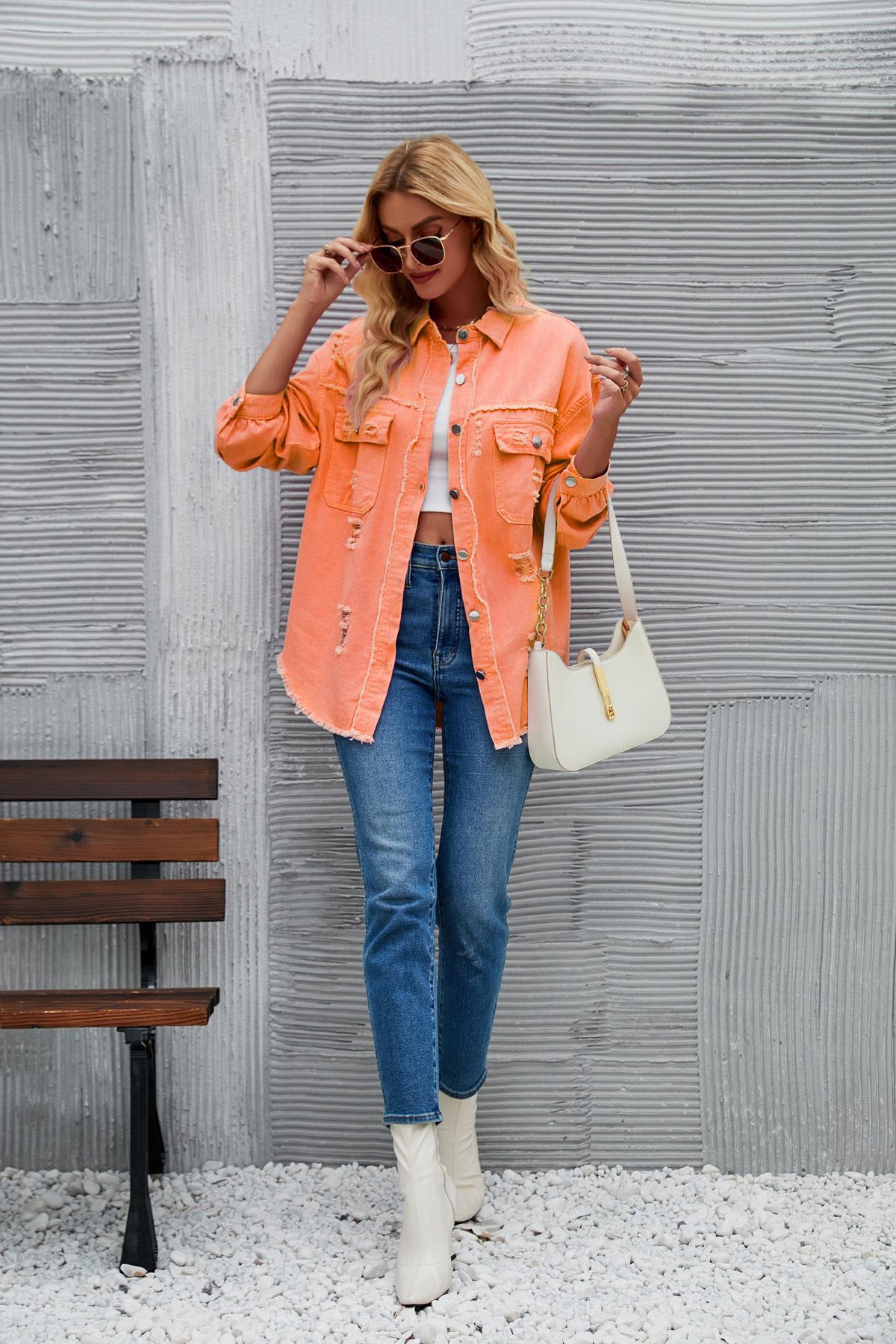 2025 New Lady's Blush Pink Denim Jacket - Long Sleeves, Loose Fit ...