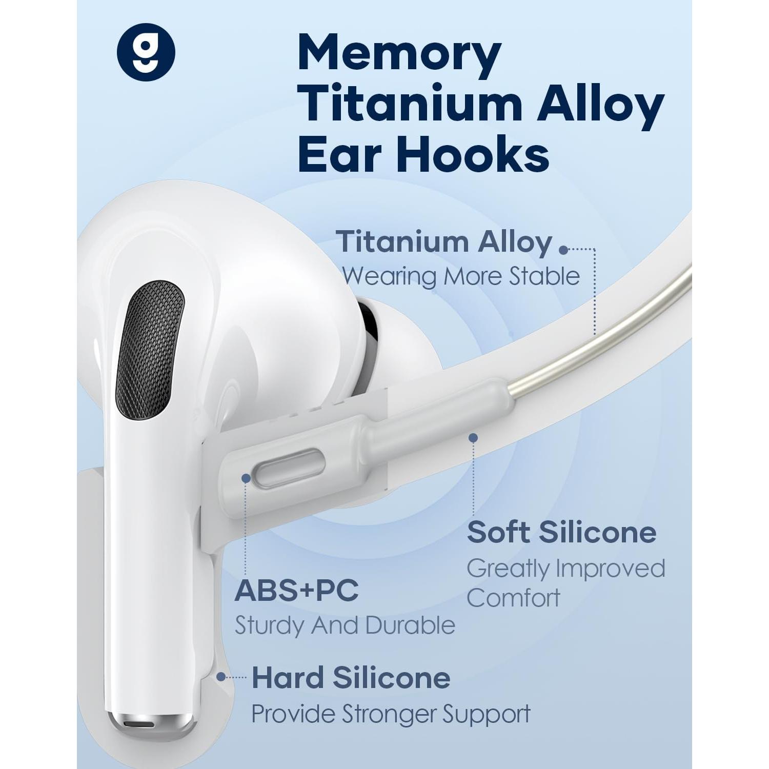 Memory Titanium Alloy Ear Hooks for AirPods Pro 2, AirPods Pro, AirPods ...