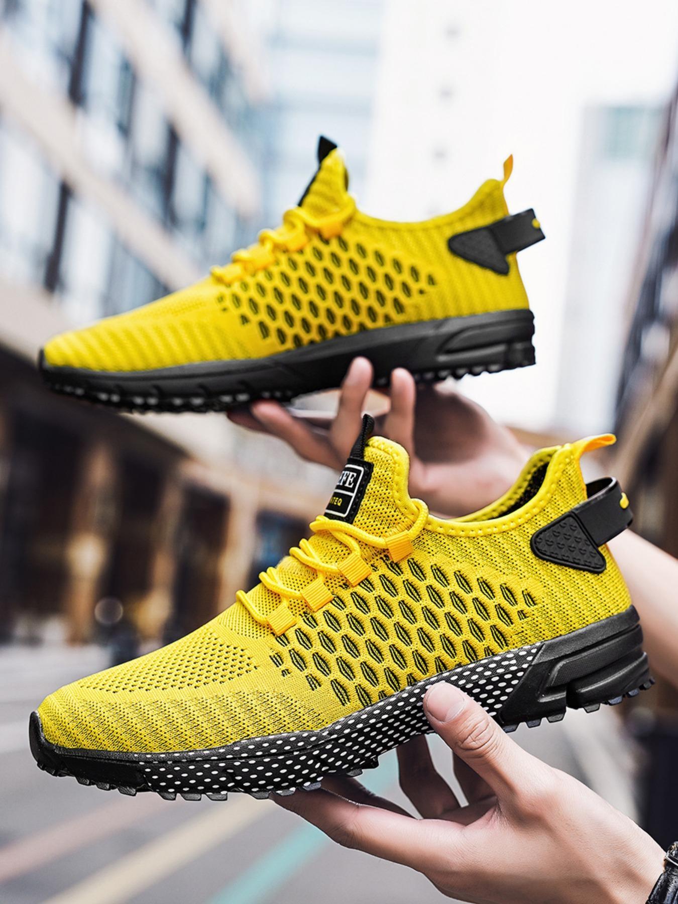 Men's Colorblock Patched Design Casual Running Shoes, Breathable ...