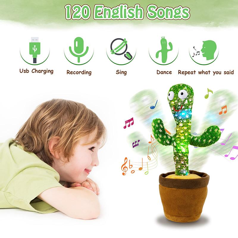 Dancing Cactus 120 Song Speaker Talking Usb Battery Voice Repeat Plush ...