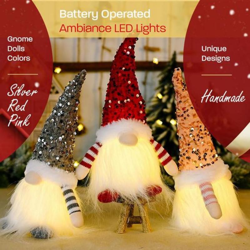 3pcs LED Lighted Christmas Gnome Handmade Santa Elf Figurine Faceless ...