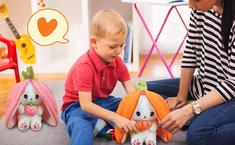 Bunny Stuffed Animal Reversible Cuddle Bunny Stuffed Pillow,Strawberry ...