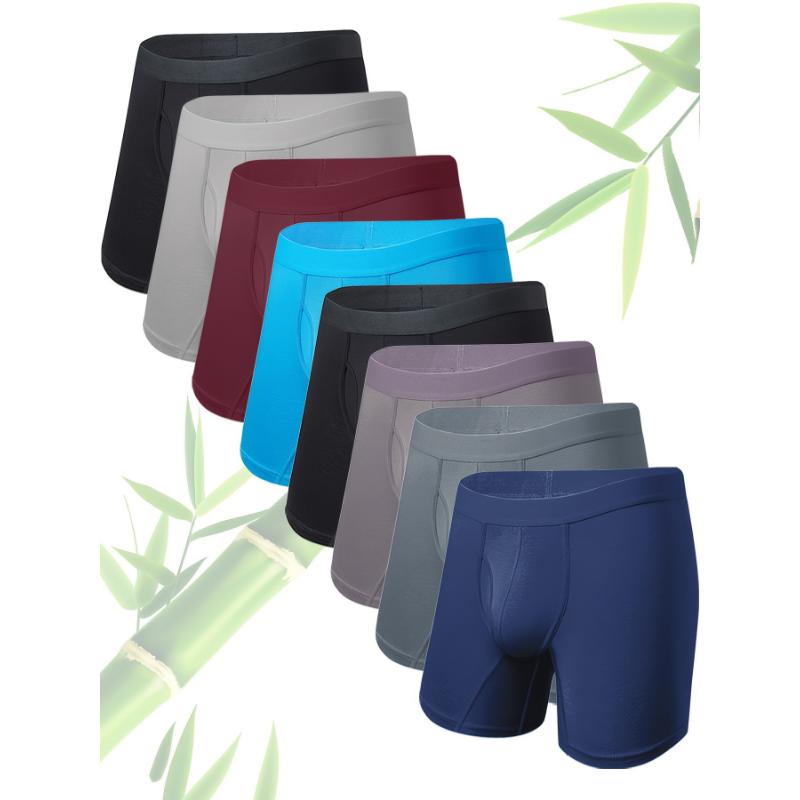 8-Pack Men'S Solid Color Bamboo Fiber Boxer Briefs, 95% Bamboo 5% ...