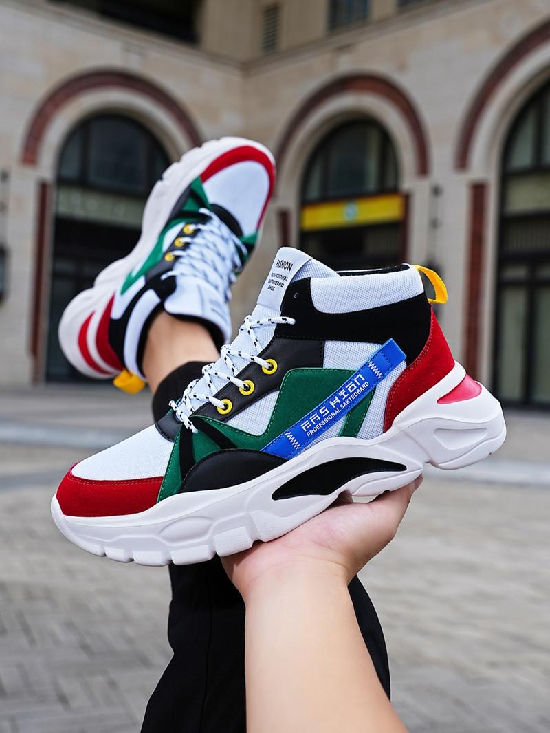 Men's Colorblock Letters Print Lace Up High Top Sneakers, Casual ...