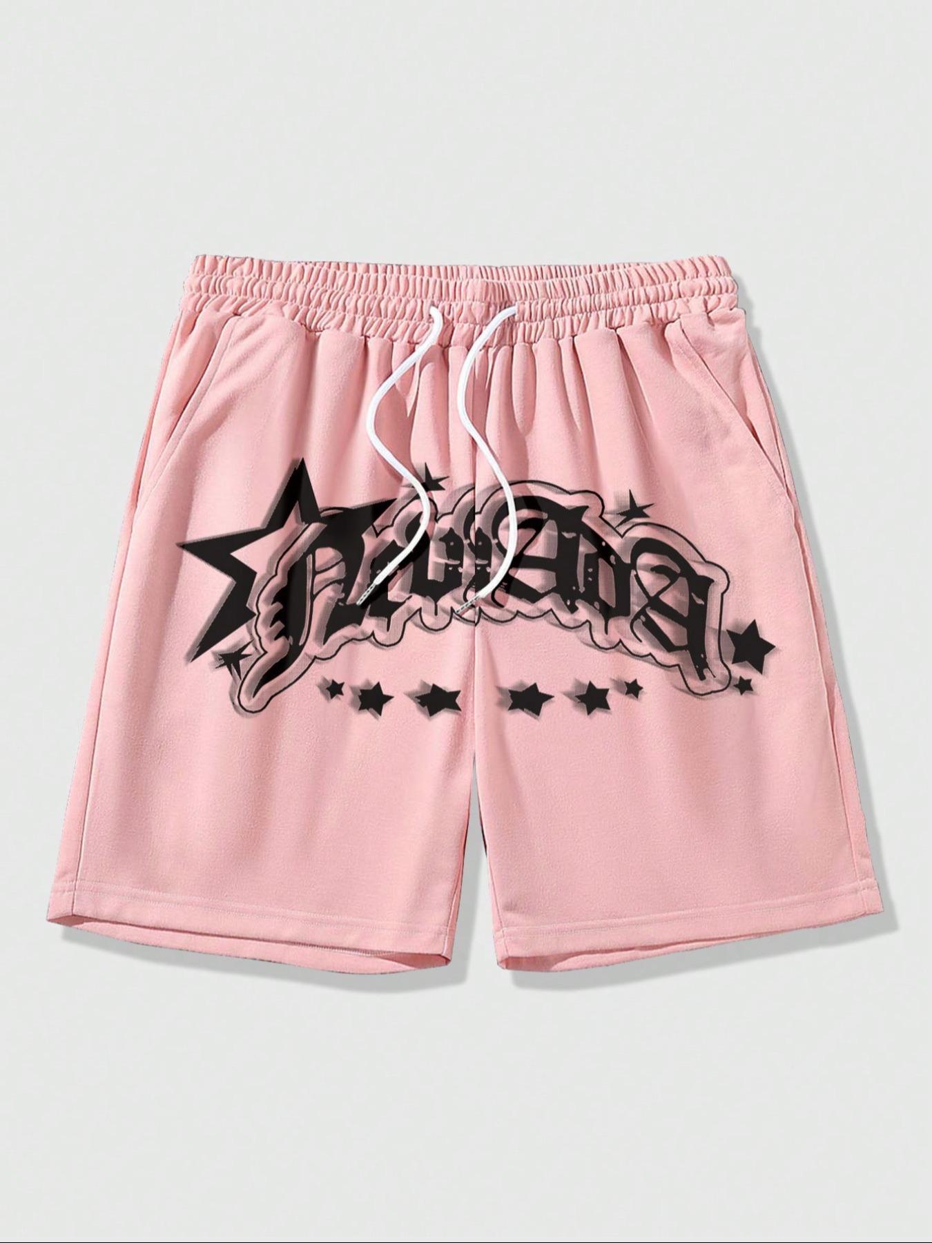 Men's Letter & Number Print Striped Trim Shorts, Regular Fit Casual ...