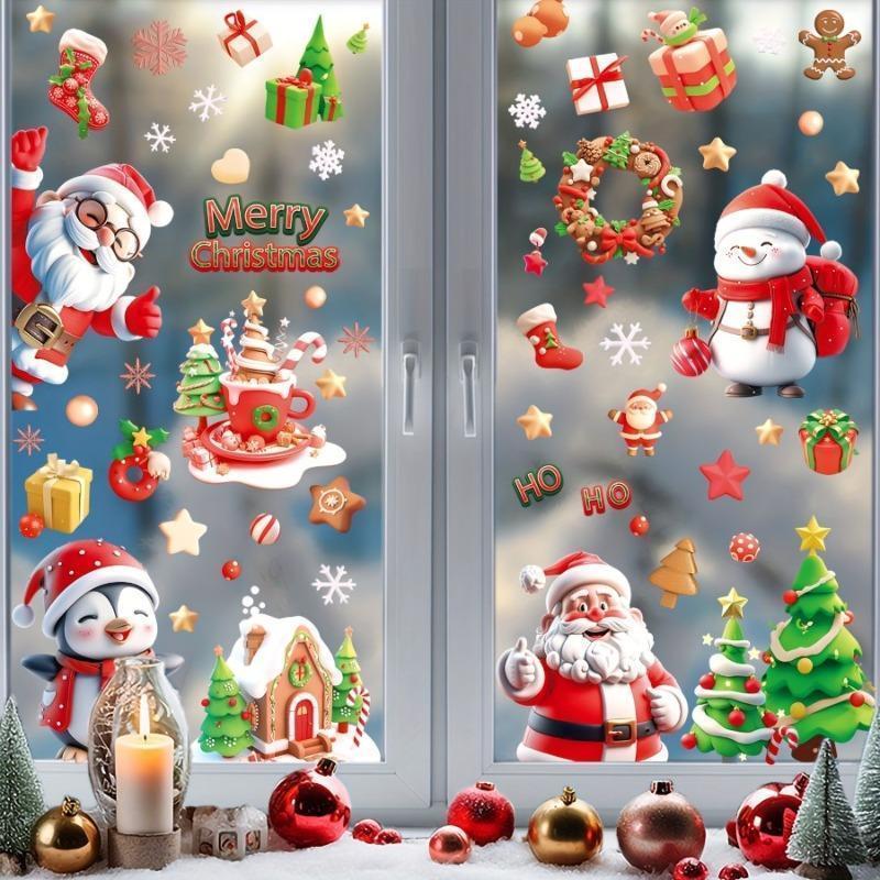 Merry Christmas 3D Window Clings - 72pcs Set with Santa, Snowman, Gnome ...