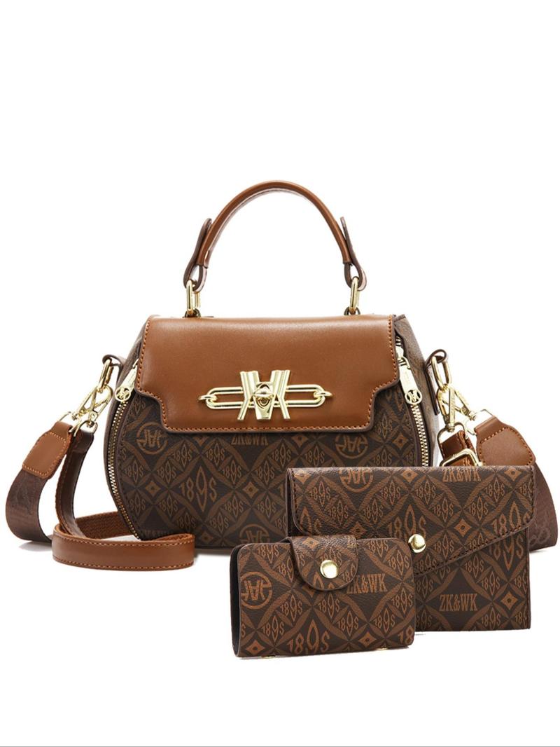 Women's Fashionable Letter Pattern Handbag & W& Wristlet Bag, Casual ...