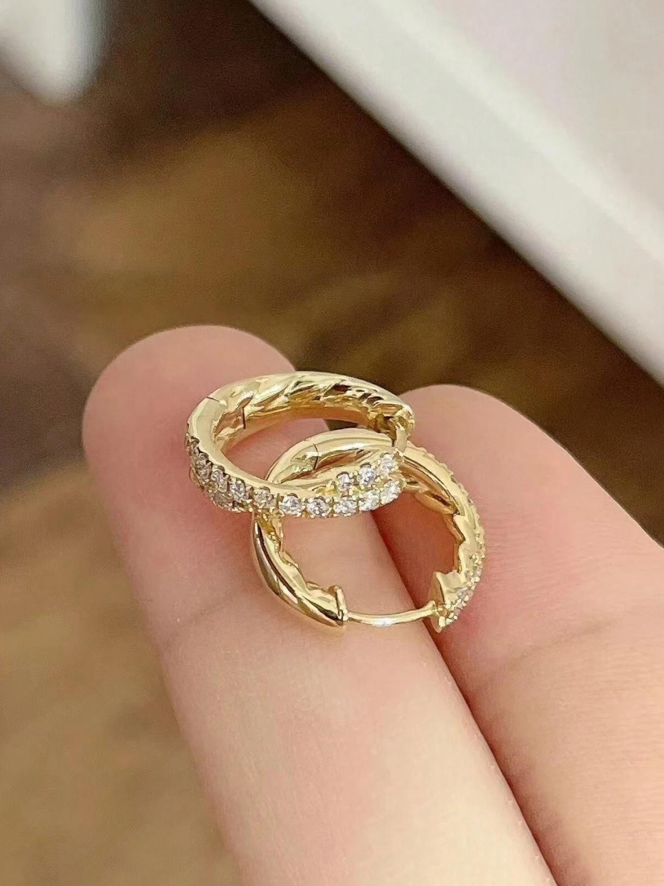 Women's S925 Silver Color Earrings, French Elegant Crossed Dual-Row ...